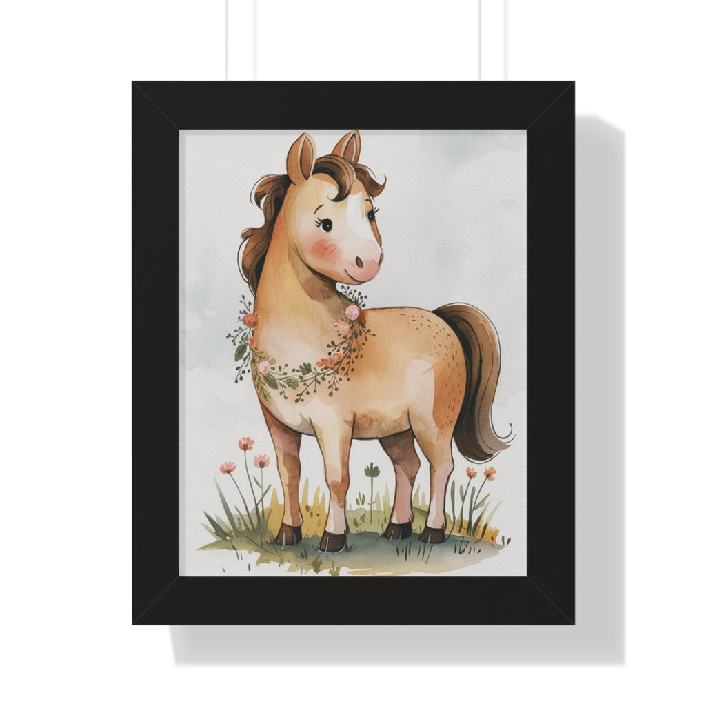 Framed Horse Nursery Poster — Cute Watercolor Foal Wall Art – 4U Nursery